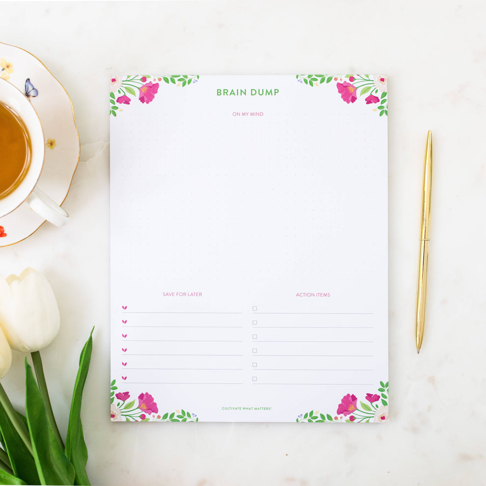 Brain Dump Planner Notepad 8x10 – Petal & Pink